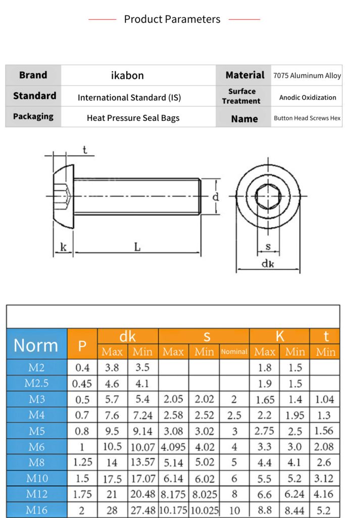7075 Button Head Screws Hex - iKabon